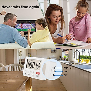 Jayron Desktop Digital Countdown Timer Kitchen Timer Stopwatch,Counting,Magnetic Hanging Hole Loud Alarm for Wedding Retired lab Homework Exercise Sports Fitness Work Cooking(White)