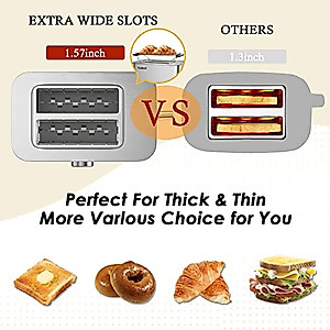 Toaster 2 Slice 1.57" Wide Slot with Heating Rack- Stainless Steel 2 Slice Toaster Easy to Use, Removable Crumb Tray Easy to Clean, Bagel/Defrost/Reheat/Cancel/6 Browning Settings Function, Save Time