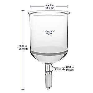 Labasics Borosilicate Glass Buchner Filtering Funnel with Fine Frit (G3), 114mm Inner Diameter, 120mm Depth, with 24/40 Standard Taper Inner Joint and Vacuum Serrated Tubulation (1L)