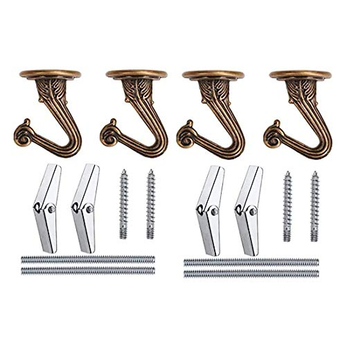 QMseller 4Sets Metal Ceiling Hooks, Heavy Duty Swag Ceiling Hooks with Hardware for Hanging Plants/Chandeliers/Wind Chimes/Ornament (Bronze Color)
