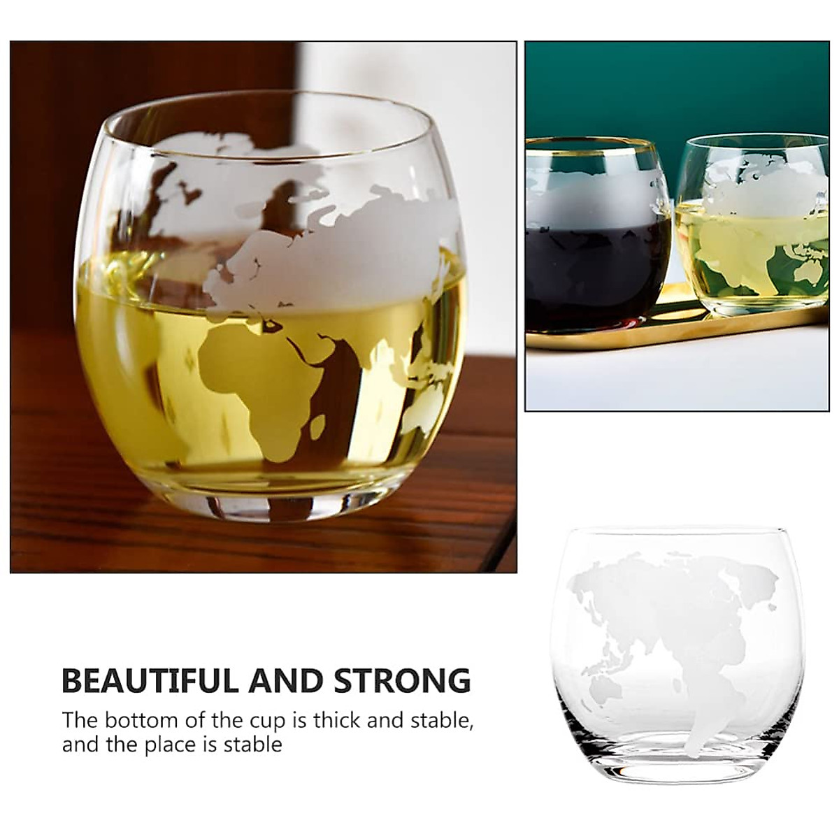 UPKOCH 450ML Clear Glass Water Cup Set 2Pcs World Map Design Whiskey Glasses Crystal Shot Glasses Coffee Mugs Summer Water Tumbler Fiesta and Cinco de Mayo Party Supplies