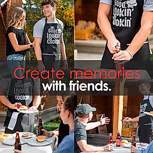 ALLER HOME&KITCHEN Aprons for Men. Mr Good Looking Black Apron with Pockets. Adjustable Kitchen Apron, Cooking Apron, Grilling BBQ Apron. Funny Apron Mens Gift