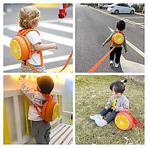 Kids happy Toddler Backpack with Leash,Child Safety Harness Backpack,Kids Backpack Harness Leash,Toddler Waterproof Backpack with Leash, Fruit Pattern,for Age 1-10 Years (Orange), 9x9x4 inch (LT010)