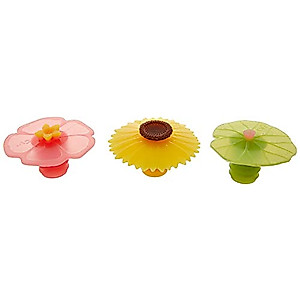 Charles Viancin Wine Bottle Stopper-Lily Pad, Sunflower & Hibiscus, Set of 3, multicolor