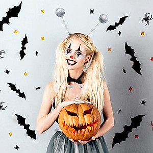 Alien Headband with Martian Antenna Ball and Face Glitter - Halloween Cosplay Boppers for Women Girls (Silver)