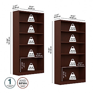 Bush FURNITURE Universal 5 Shelf Bookcase Set of 2 in Vogue Cherry