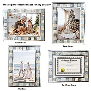 GIFTME 5 Silver Plate Picture Frame 5x7 Mother of Pearl 5 by 7 Photo Frame Mosaic Glass Tabletop Frame (Grey+ White,1pc)