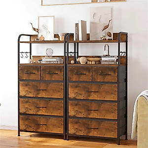 Jojoka 5 Drawers Dresser for Bedroom, Dressers & Chests of Drawers for Hallway, Entryway, Storage Organizer Unit with Fabric, Sturdy Metal Frame, Wood Tabletop, Easy Pull Handle