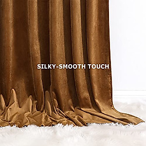Benedeco Gold Brown Velvet Curtains for Bedroom Window with Back Tab, Super Soft Vintage Luxury Heavy Drapes, Room Darkening Thermal Insulated Curtain for Living Room, W52 by L84 inches, 2 Panels