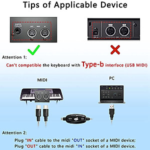 Superwang USB IN-OUT MIDI Cable Converter PC to Music Keyboard Adapter Cord for Home Music Studio