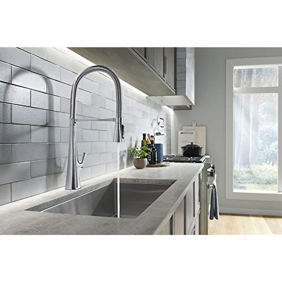 Kohler 22060-CP Graze Tall Commercial, 3 Function Semi-pro Kitchen Sink Faucet with Pull Down Sprayer, Polished Chrome