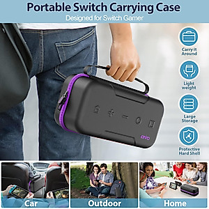 Switch OLED Carrying Case Compatible with Nintendo Switch/OLED Model, Portable Switch Travel Carry Case Fit for Joy-Con and Adapter, Hard Shell Protective Switch Pouch Case with 20 Games, Purple