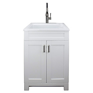 Transolid TCAS-2522-WC 25-in Laundry Cabinet with Acrylic Sink, Stainless Steel High Arc Faucet, White