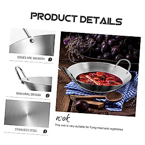 EXQUIMEUBLE Traditional Wok Jaese Bbq Round Baking Outdoor Traditional Chinese Stir Fry Stovetop Fryer Silver Premium Gadget Stainless Steel Wok Pot