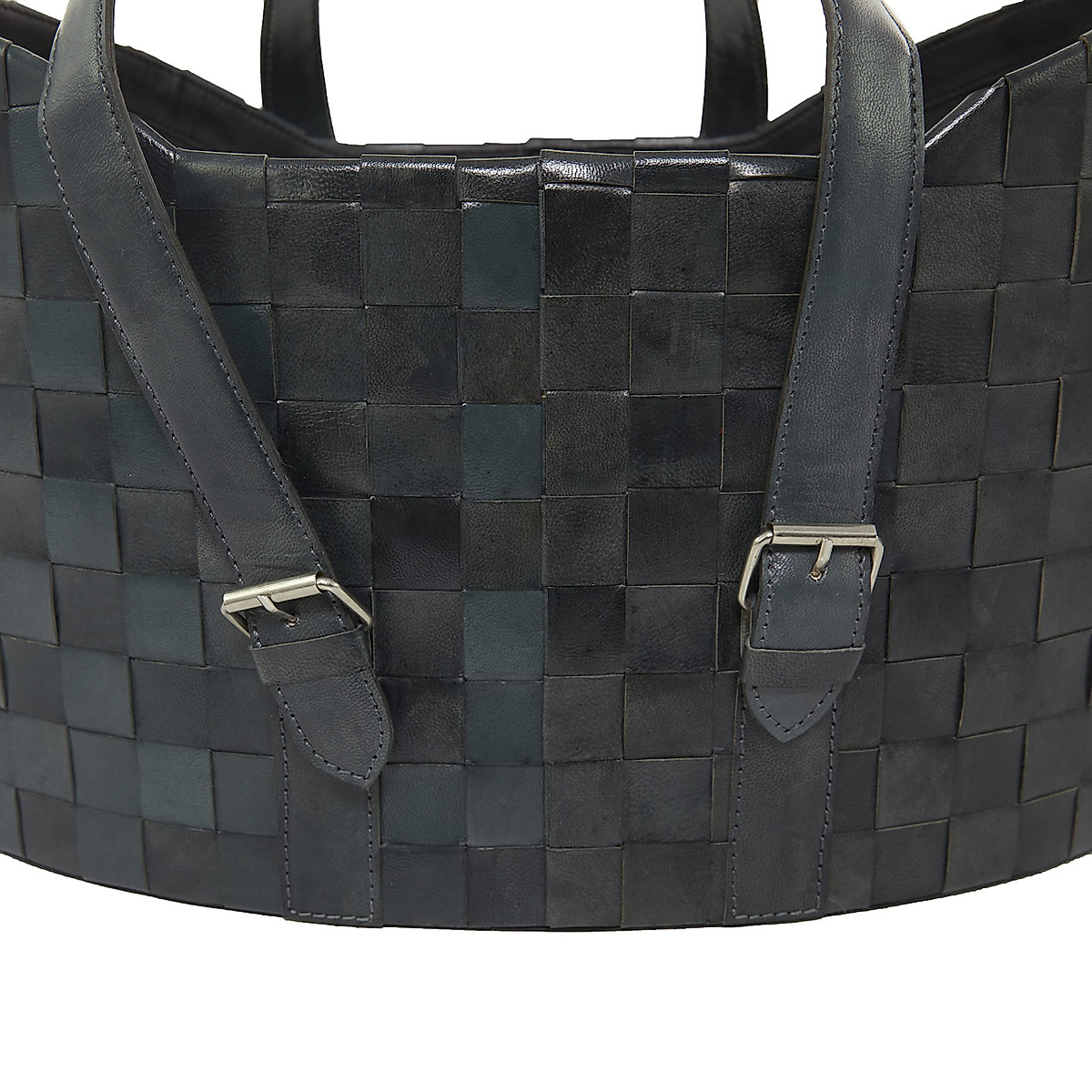 Deco 79 Leather Oval Storage Basket with Handles, Set of 2 21", 19"W, Dark Blue