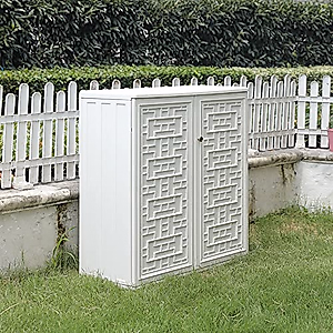 Mrossa Indoor Outdoor Storage Cabinet Waterproof with 2 Shelves,Off White Plastic Outdoor Cabinets for Patio/Garden/Backyard, Size 34.3''L*15''W*36.2''H…