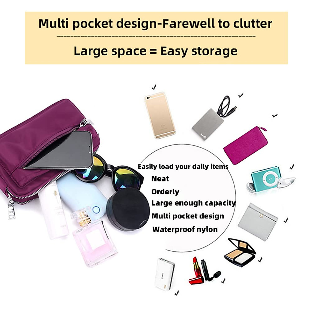 Mudono Wrist Bag for Women Waterproof Crossbody Purse Lightweight Shoulder Bag Small Pocketbooks Phone Handbag