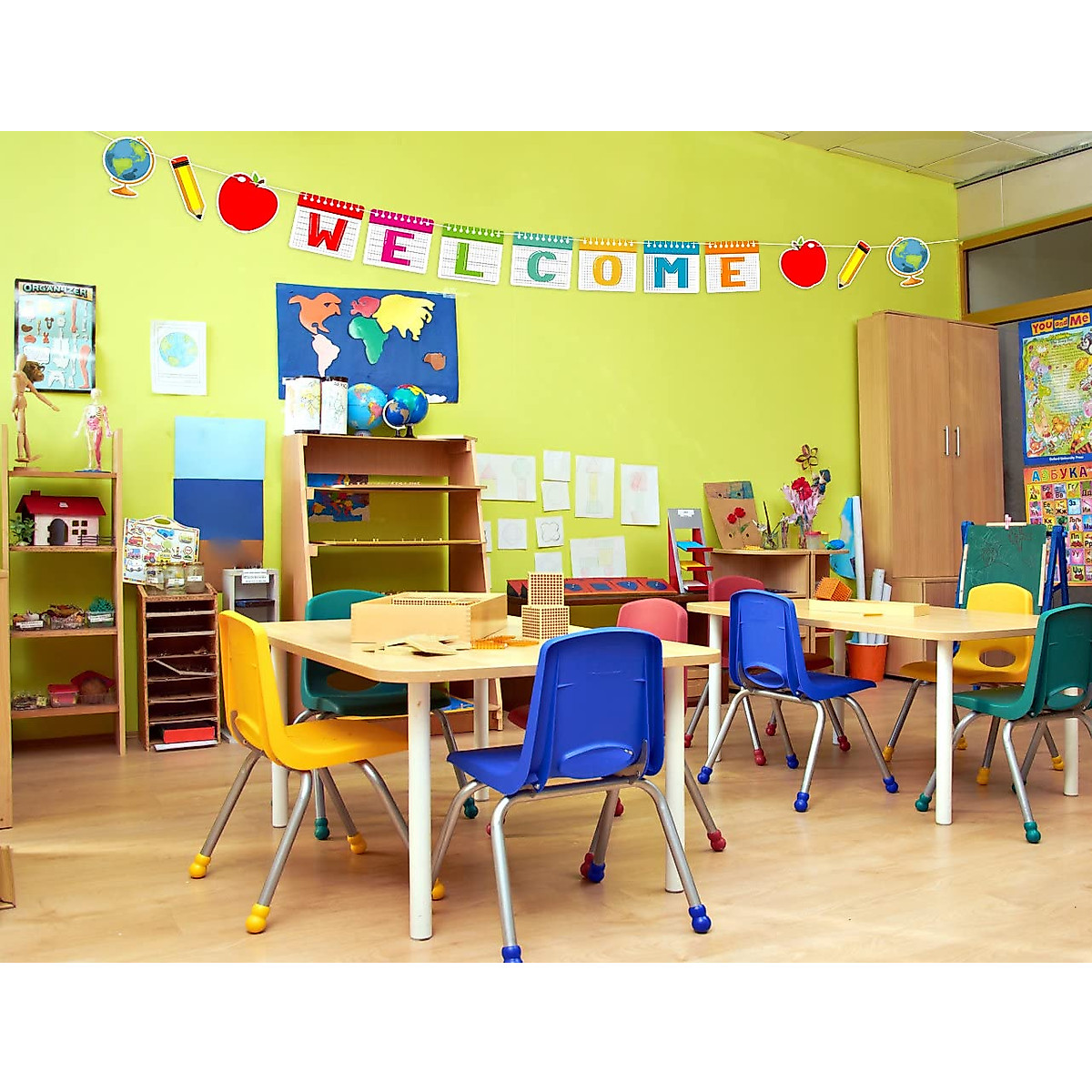 WaaHome Welcome Banner for Classroom Decorations, Pencil Welcome Back to School Bulletin Board Cutouts Set for Kindergarten Elementary Middle School Classroom Party Decorations Favors Teacher Supplies