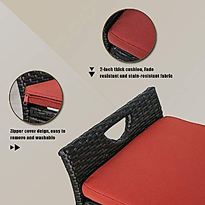 PEAK HOME FURNISHINGS Patio Wicker Storage Box, Outdoor Rattan Storage Bench Deck Bin with Cushion (Red)