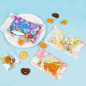 Qtop Cookie Bags Cellophane Bags 120 pcs Iridescent Holographic Candy Bags 3 Sizes 4x6 5x7 6x9 Self Sealing OPP Cello Bags for Bakery Cookies Goodies Favor Decorative Wrappers