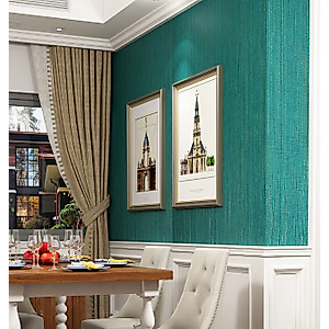 FunStick Teal Green Grasscloth Wallpaper Peel and Stick Textured Fabric Linen Wallpaper Self Adhesive Faux Grasscloth Contact Paper for Room Walls Cabinets Furniture Drawers Desk Removable 15.8"x78.8"