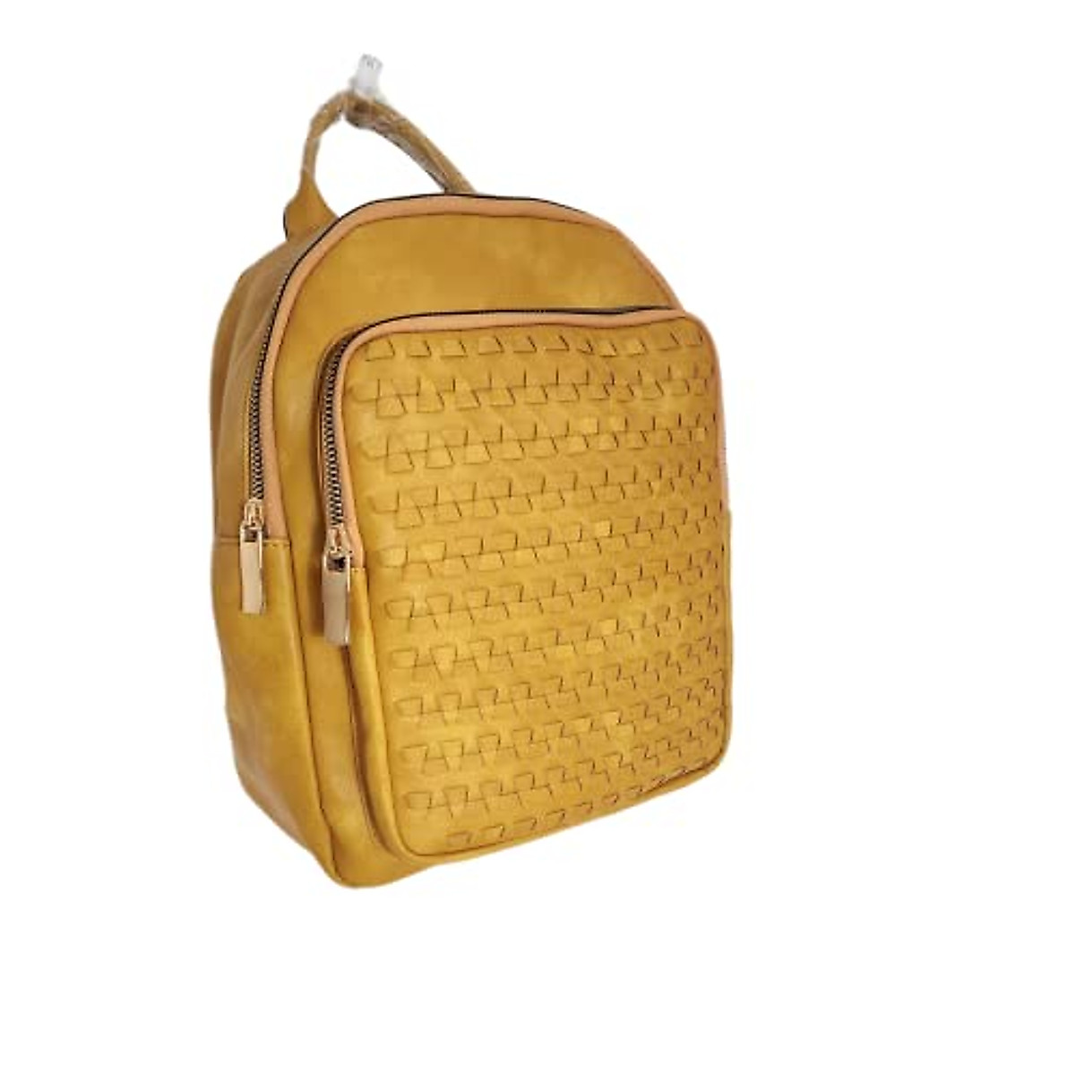 Woven Vegan Leather Backpack LeMiel Purse (Honey Yellow)
