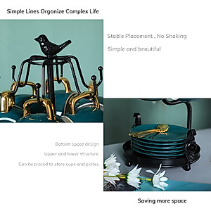 LWXPAIYY Coffee Mug Tree Holder,Tea Cup Storage Rack with Small Storage Area for Counter,Mug Holders Countertop for 6 TeaCups,Metal Coffee Mug Tree Stand Rack with 6 Hooks (Black)