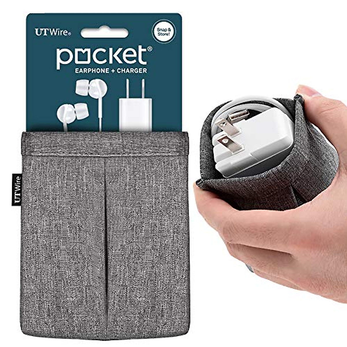 Pocket for Earphone and Charger Snap & Store Padded Accessory Travel Pouch for AirPods Pro, Earbuds in Grey