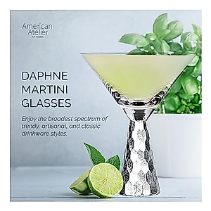 American Atelier Daphne Martini Glasses | Set of 2 | Hammered Metal Design | 9-Ounce Capacity | Elegant Cocktail Barware for Martini or Cosmopolitan (Silver)