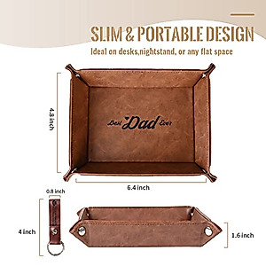 Best Dad Ever Gifts for Dad from Daughter Son Kids, Unique Birthday Gifts for Stepdads Husband Men, PU Leather Valet Tray