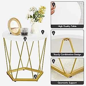 HOOBRO Round Coffee Table Set of 2, Gold Coffee End Table with Metal Frame, Small Coffee Table for Living Room Bedroom Balcony Yard, Modern Style, White and Gold, GD80BZ01