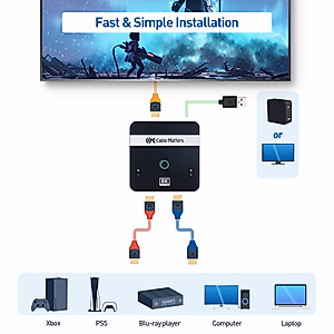 Cable Matters 48Gbps 2-Port 8K HDMI 2.1 Switch 4k 120hz / 8k 60hz, 2-Port 4k 120hz HDMI Switch 8K for PS5, Xbox Series X/S, Apple TV, Gaming Monitor, 4K / 8K TV and More