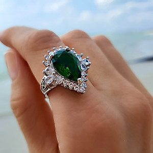 Roxxy Crystals Amulet Talisman Emerald Ring Luxury Almond Shape. Magical Birth Stone ring Psychic spell ring. Lucky Ring Witch Jewelry, Reiki, Wicca (7)