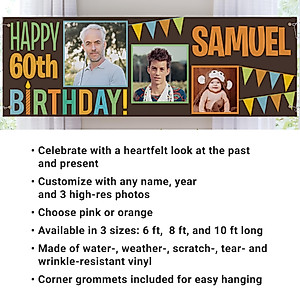 Let's Make Memories Personalized Photo Birthday Banner - Birthday Party Decor - Pink - Time Flies Vinyl Banner - 6 feet