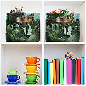 AUUXVA Storage Basket Giant Jurassic Dinosaur Storage Cube Box Durable Canvas Collapsible Toy Basket Organizer Bin with Handles for Shelf Closet Bedroom Home Office