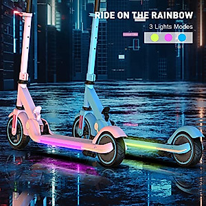 Electric Scooter for Kids, 3 Gear Speed Mode Up to 10mph 7" Solid Tire LED Rainbow Light 150w Motor 2.5ah Battery Lightweight Foldable Electric Kick Scooter Kids Ages 6-15 (Sakura Pink)