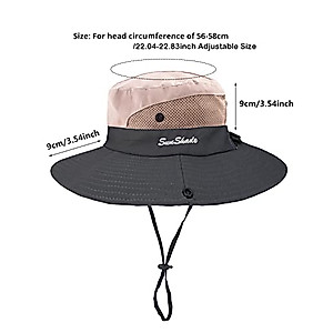 Womens Sun Hats Wide Brim Ponytail Hats Summer Beach Hat for Women Foldable Travel Safari Hats UPF50+(Size:M-L) (58cm/22.83inch, Pink)