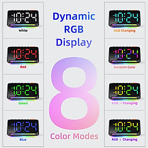 XKX Dynamic RGB Clock - Extra Loud Digital Alarm Clock for Bedroom, Heavy Sleepers, Adults, Kids, Small Bedside Desk Clock with RGB Night Light, LED Display, USB Charger - Cool Black