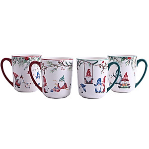 Bico Christmas Gnomes Ceramic Mugs, Set of 4, for Coffee, Tea, Drinks, Microwave & Dishwasher Safe