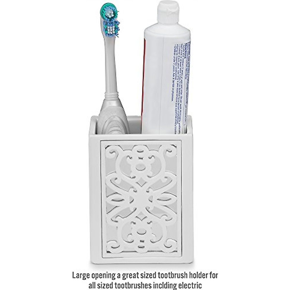 Creative Scents White Bathroom Accessories Set - Decorative 4 Piece Bathroom Set - Mirrored Bathroom Accessory Set Includes: Soap Dispenser, Toothbrush Holder, Soap Dish and Tumbler (Mirror Janette)