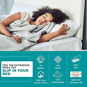 Feather & Stitch King Size Sheet Set, 100% Cotton 400TC Sateen Weave BedSheet Set of 4, Upto 15" Elastic Deep Pocket Soft Bedding Mattress Sheet, Sage