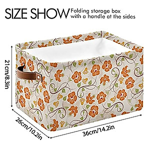 Kigai 2 Pack Fabric Storage Box Floral Coral Storage Baskets with Handles Collapsible Canvas Baskets for Toy Closet Shelf Organizer