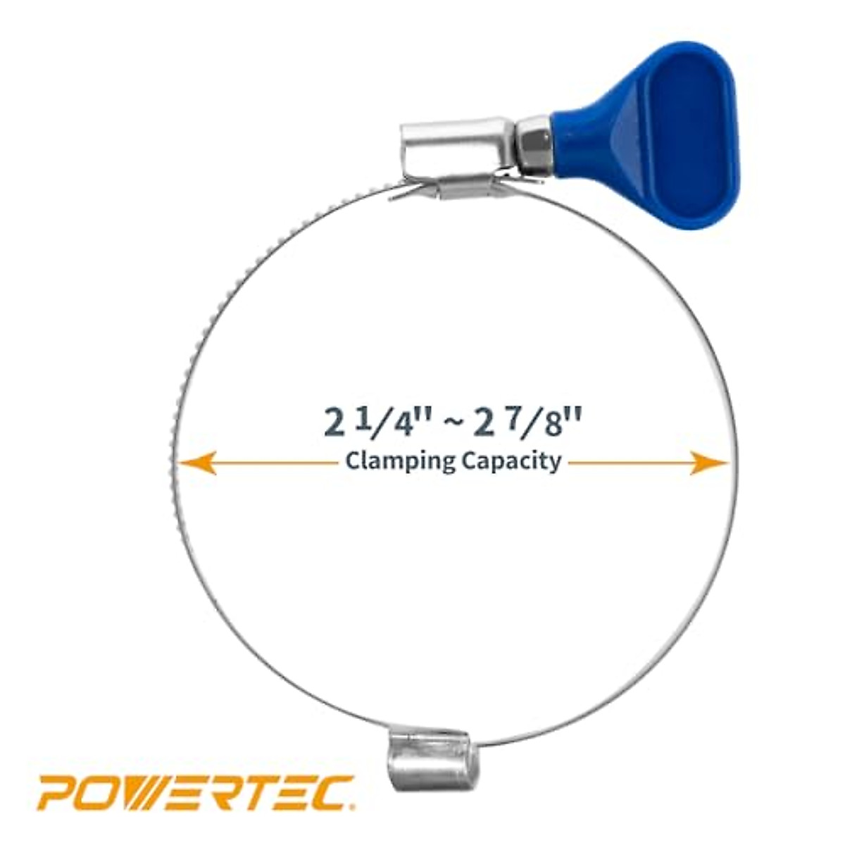 POWERTEC 70223 2-1/2 Inch Right Hand Keyed Bridge Hose Clamp, Thumb Screw Key Adjustable Stainless Steel Hose Clamps for Dust Collection, Dust Collector and Dryer Vent Hose, 5 pack