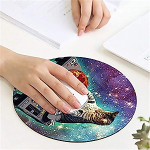 Mouse Pad,New Top Funny Space Cat and Pizza Pattern Round Mouse Pad Non-Slip Rubber Mousepad Office Accessories Desk Decor Mouse Pads for Computers Laptop