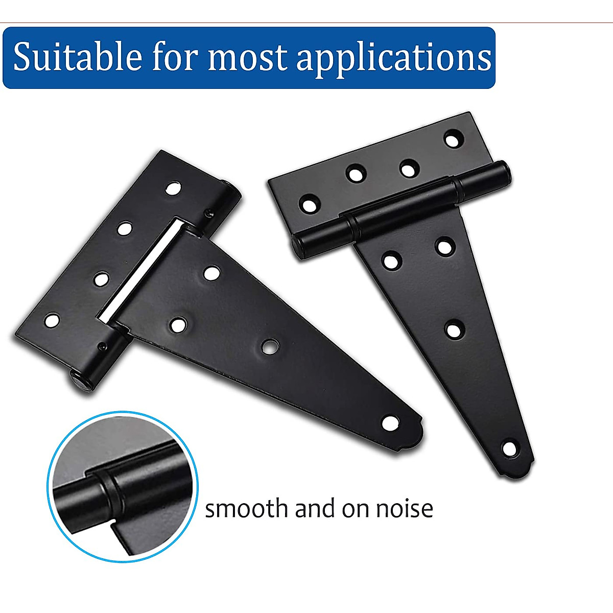 6 Inch T-Strap Heavy Duty Shed Door Hinges，4 PCS Black Wrought Hardware Rustproof Gate Hinge for Wooden Fence,Barn Door Gates,Yard Door