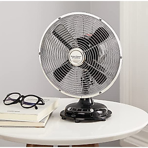 Better Homes & Gardens 8 inch Retro 3-Speed Metal Tilted-Head Oscillation Table Fan BHS036163273003, Black (Renewed)