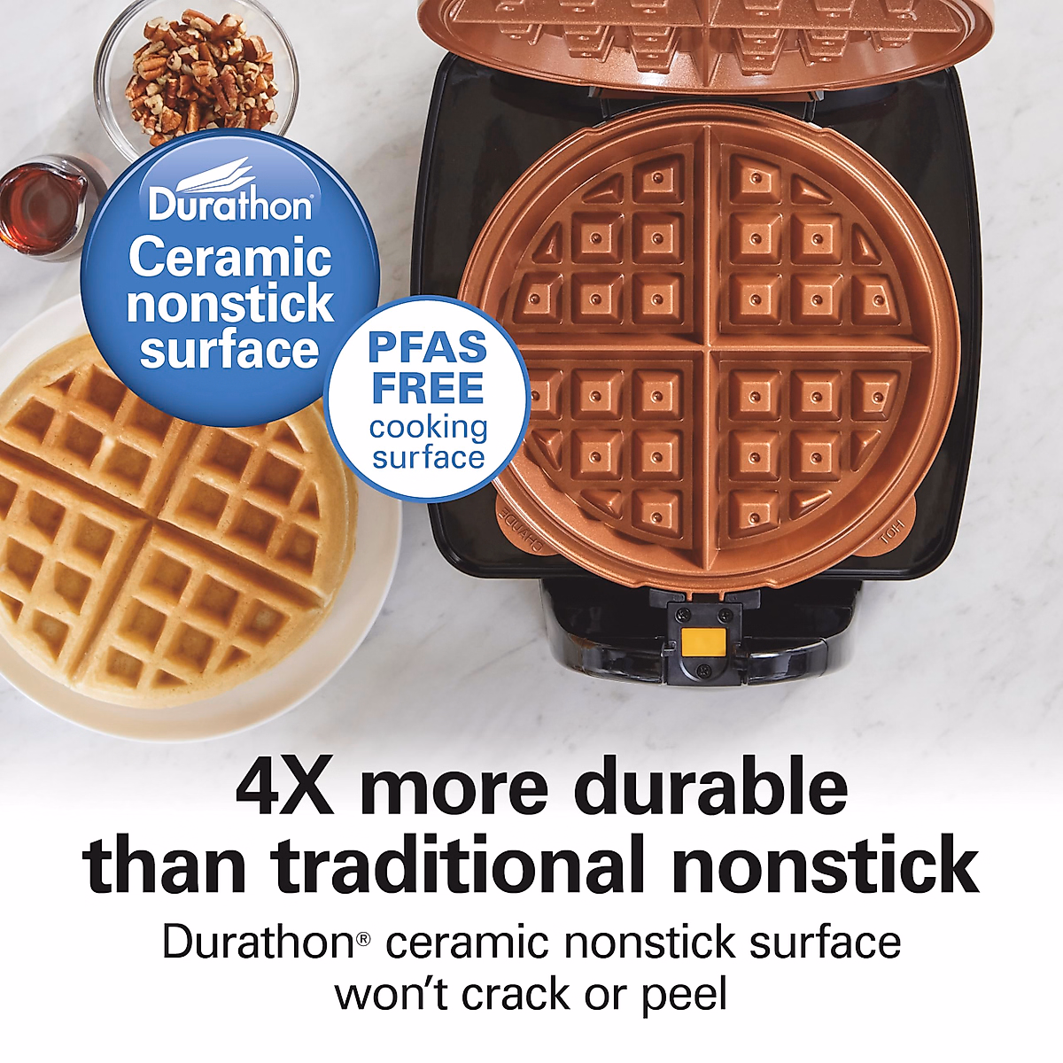 Hamilton Beach 26031 Belgian Waffle Maker with Removable Nonstick Plates, Single Flip, Ceramic Grids, Black
