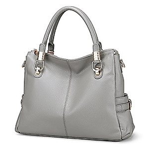 AINIMOER Womens Genuine Leather Vintage Tote Shoulder Bag Top-handle Crossbody Handbags Large Capacity Ladies' Purse (Gray)