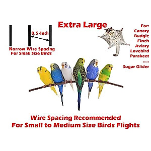64" Extra Large Wrought Iron Breeding Flight Canary Parakeet Cockatiel Lovebird Finch Cage Side Nesting Doors with Removable Rolling Stand