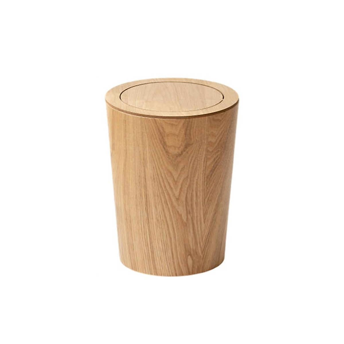 MOOTEK Round Wood Trash Can with Lid, Japanese-Style Natural Wood Garbage Recycling Bin, Wood Waste Bin with Swing Lid, for Bathrooms, Powder Room, Kitchen, Home Office